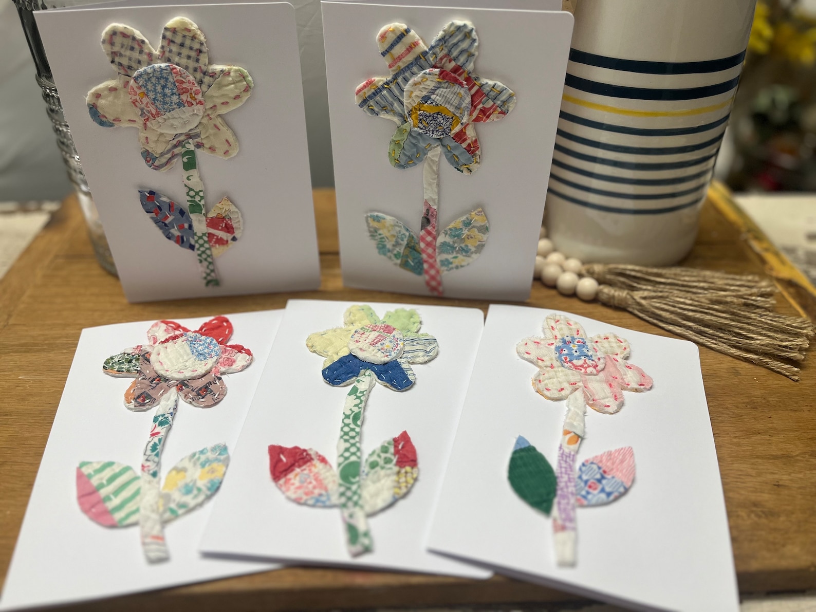 Quilted Note Cards, Quilted Flower Greeting Cards, Vintage Quilt ...