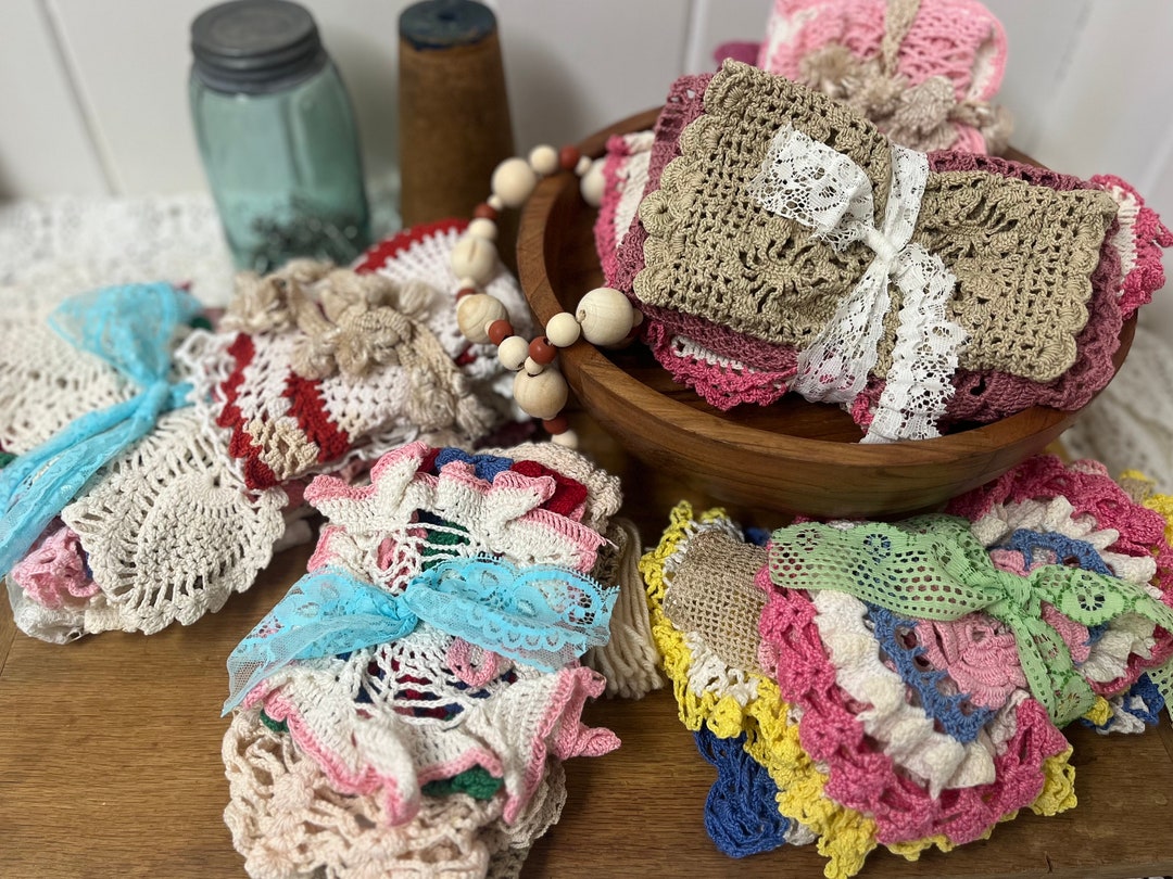 Vintage Doily Lot, Multiple Pieces, Colorful Doily Bundle, Vintage ...