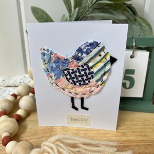 Quilted Note Cards, Quilted Hello Note Cards, Quilted Bird Greeting Cards, Set of 5 With ...