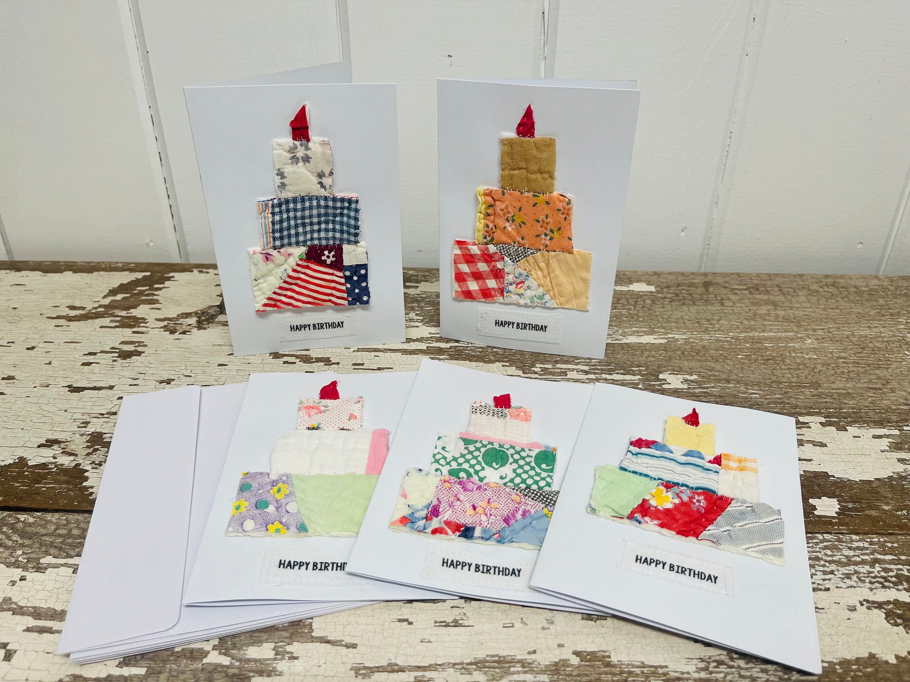 Upcycled Quilt Birthday Cards: Layered Cake, Set of 5 - Etsy