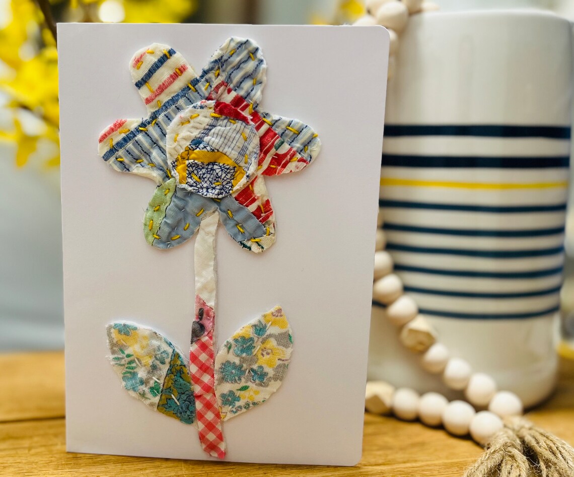 Quilted Note Cards, Quilted Flower Greeting Cards, Vintage Quilt ...