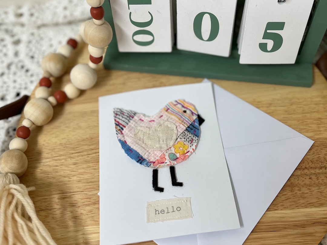 Quilted Note Cards, Quilted Hello Note Cards, Quilted Bird Greeting ...