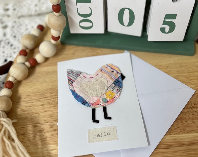 Quilted Note Cards, Quilted Hello Note Cards, Quilted Bird Greeting ...