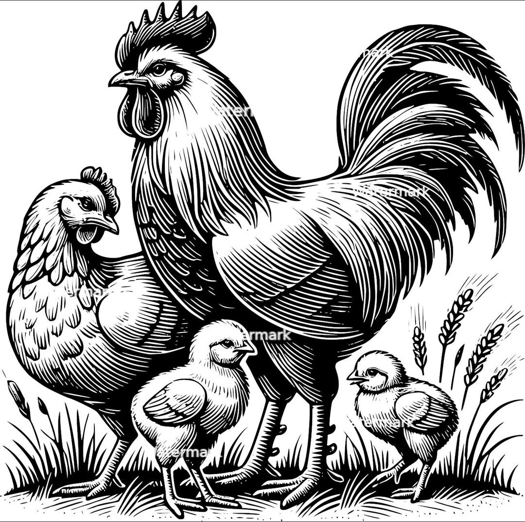 Pollo, gallo y pollito PNG, SVG, DXF - Etsy España