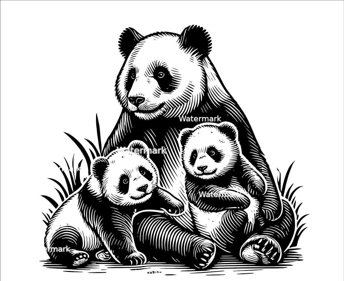 Panda Family PNG, SVG, DXF Files - Etsy