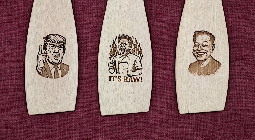 Funny Celebrity Wooden Spatula Spoon - Gordon Ramsay, Trump, Musk ...