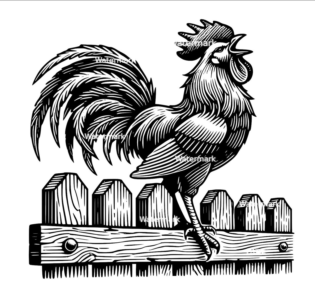 Rooster Crowing on Fence PNG, SVG, DXF Files. Rooster Laser Engraving ...