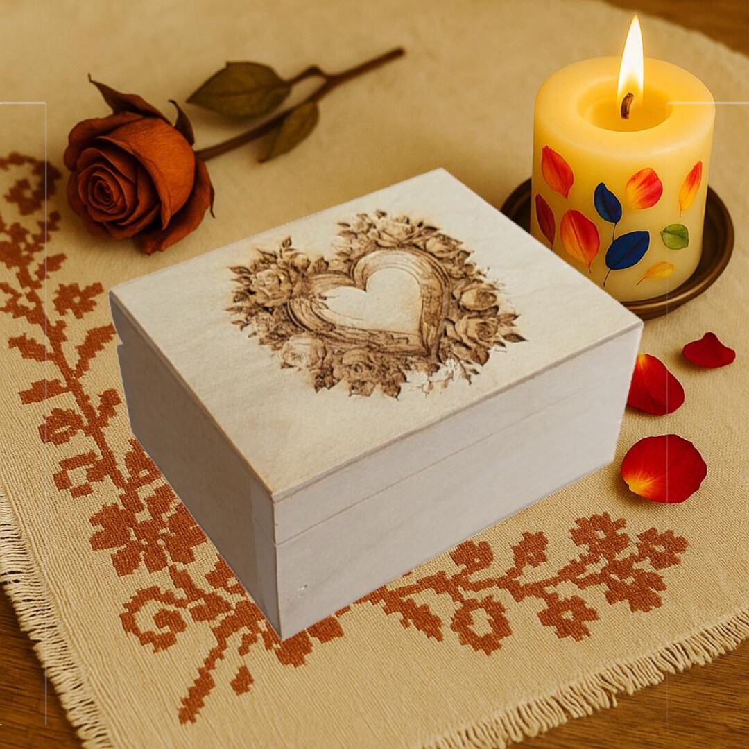 Engraved Wooden Keepsake Box With Floral Heart Design – Rustic Memory ...