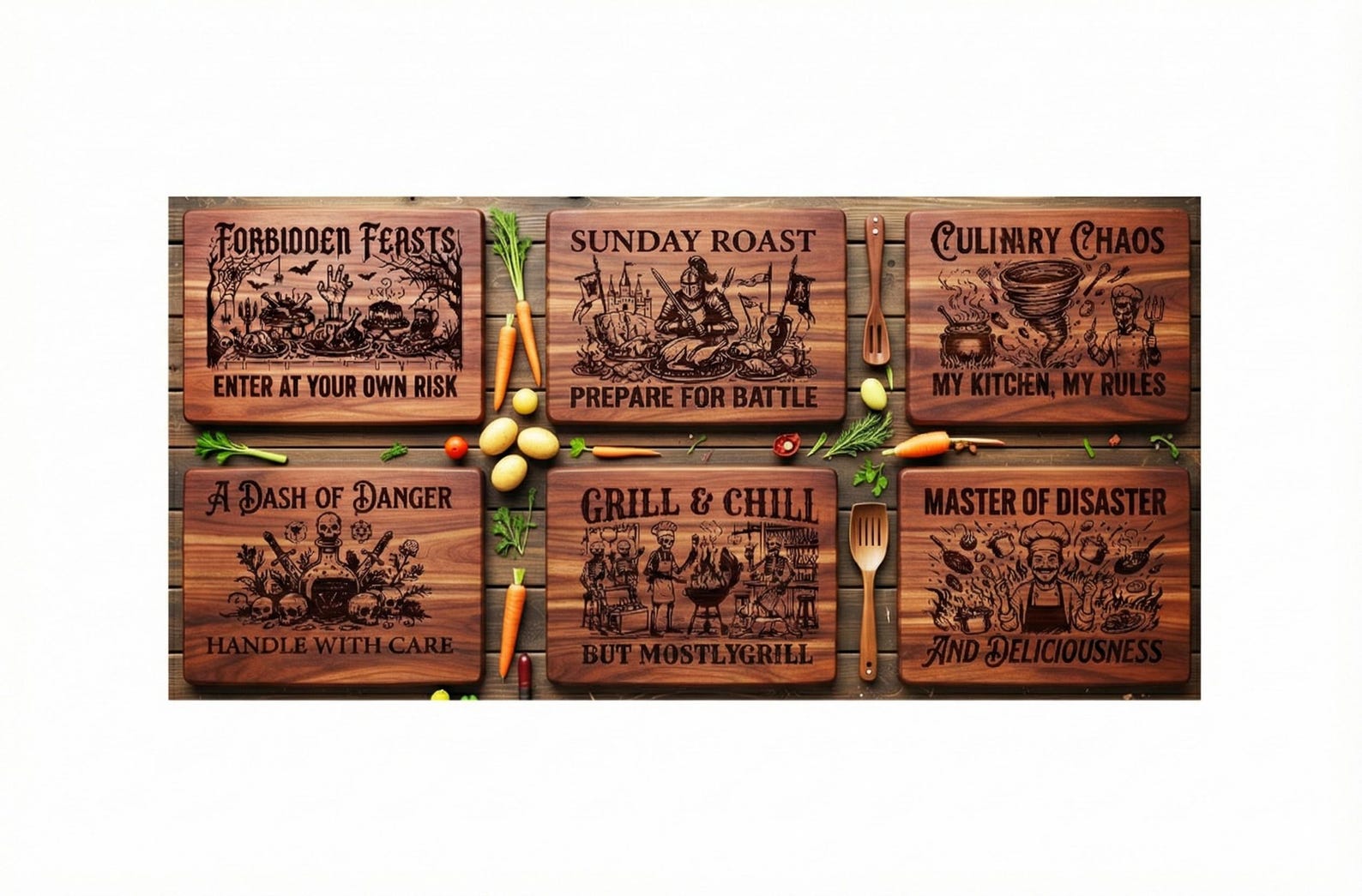 Funny Kitchen Cutting Board Laser Engraving Designs – Gothic, BBQ ...