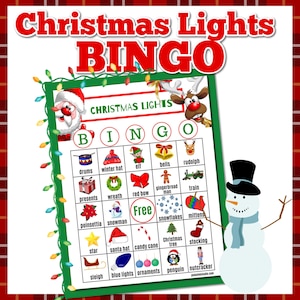 Christmas Bingo, Christmas Lights Bingo, Bingo Cards, Bingo Printable ...
