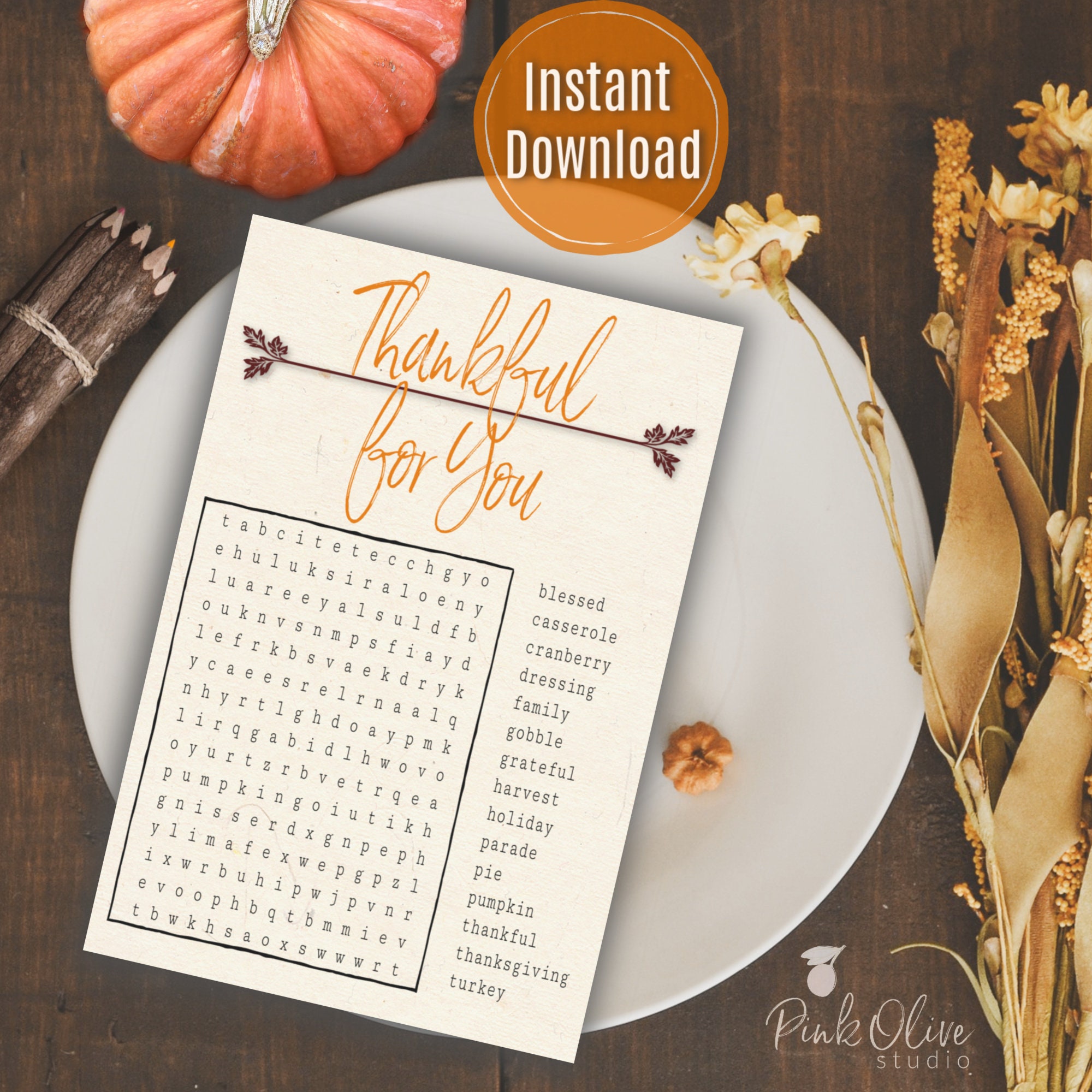 Thankful for You, Name Cards, Thanksgiving Favors, Printable Word ...