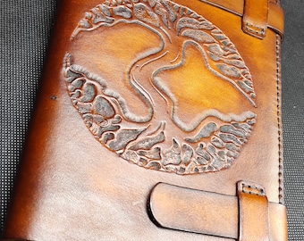 Black Leather Script Cover or Notebook Cover With Hand Painted Stripes ...