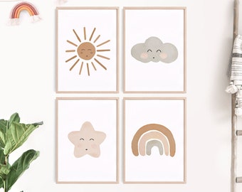 Neutral Rainbow Nursery Art Prints Boho Wall Decor Baby | Etsy