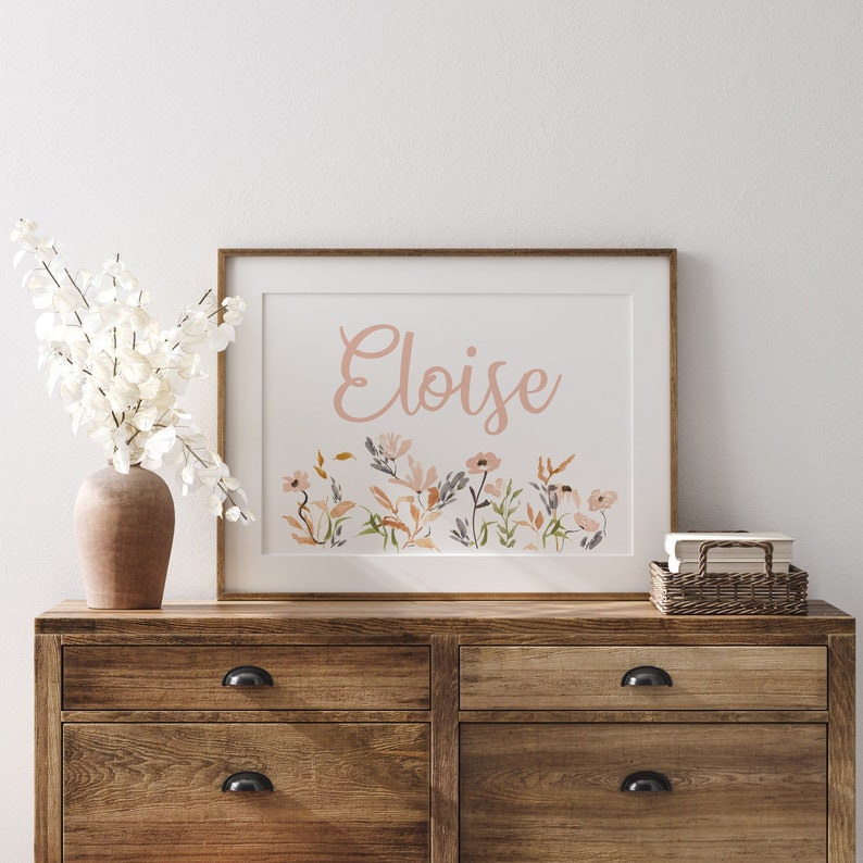 Watercolor Wildflower Name Print: Blush Floral Nursery Art - Etsy