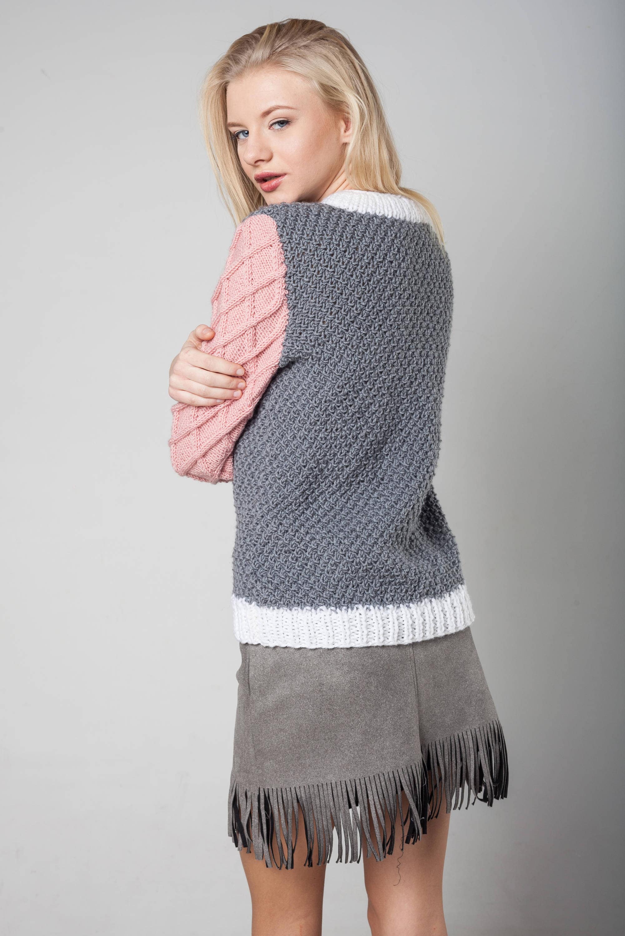 Hand knit wool sweatercolor block pullovet custom made | Etsy