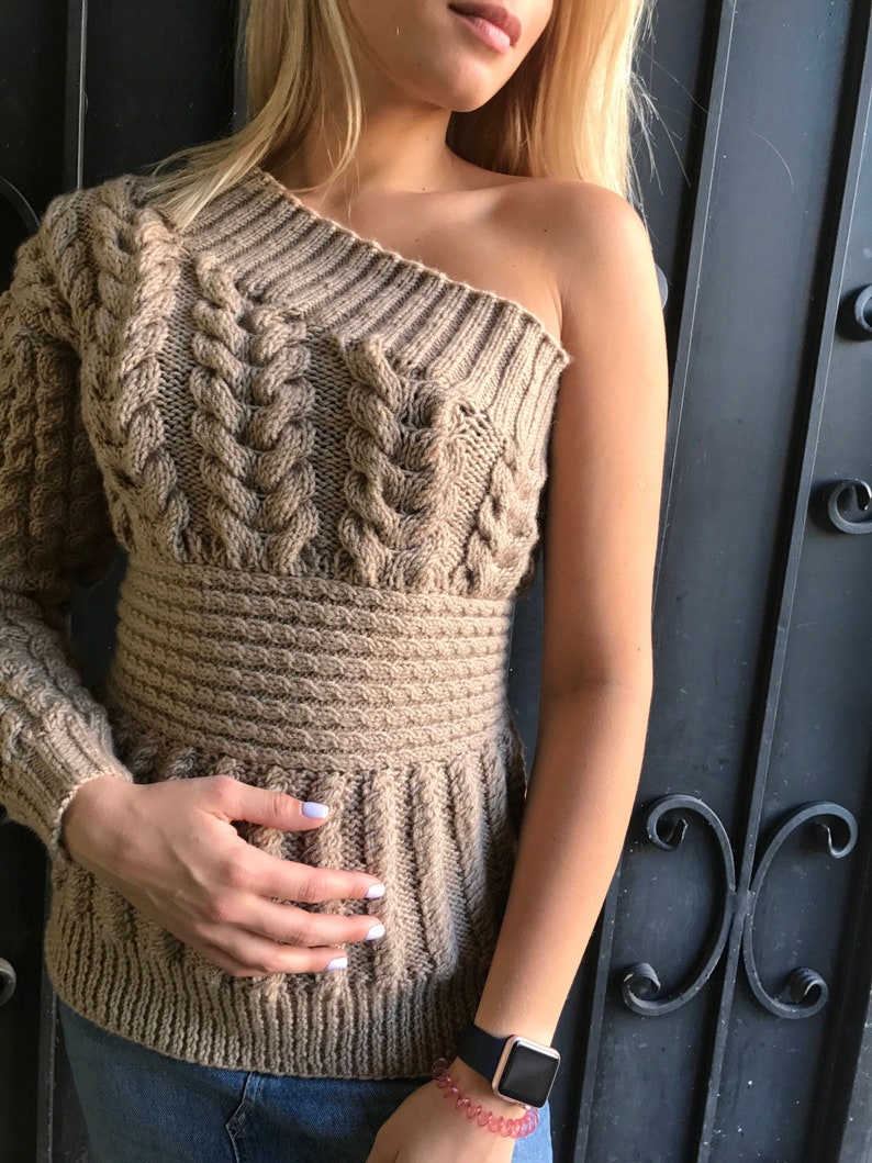 One Sleeve Knit Sweater: Cinched Waist Boho Pullover - Etsy