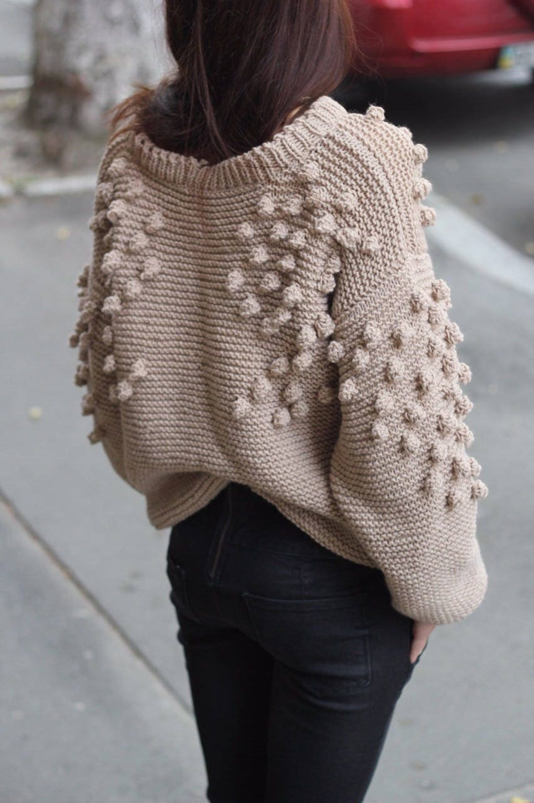 Hand Knit Popcorn Sweater, Beige Knitted Pullover, Custom Knitting - Etsy