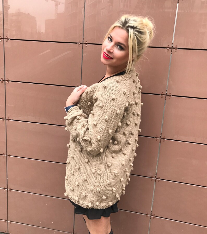 Beige Hand Knit Women Cardigan Chunky Oversized Sweater - Etsy