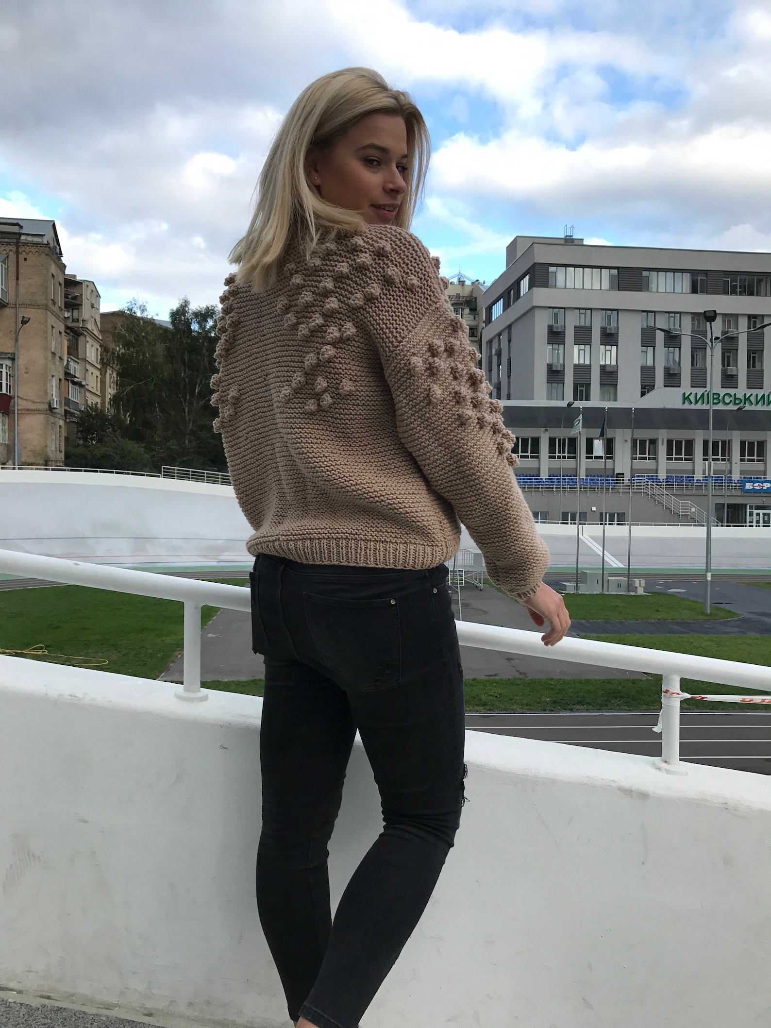 Hand Knit Popcorn Sweater Beige Knitted Pullover Custom - Etsy