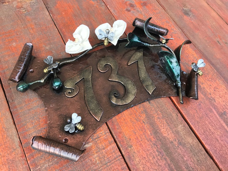House Number Plaque House Number Sign Hand Forged Plaque - Etsy