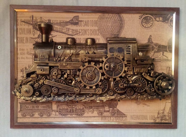 Steampunk Painting Steampunk Train Railroad Railway Gears - Etsy