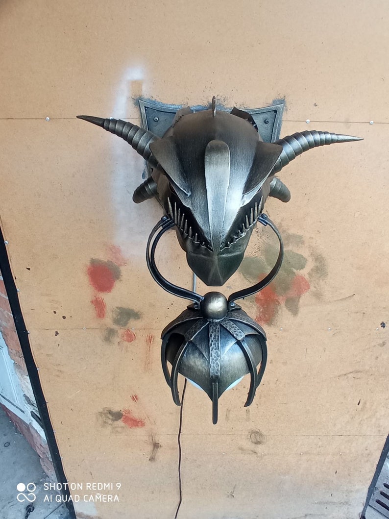 Wall Sconce Dragon Porch Lamp Hand Forged Lamp Predator - Etsy