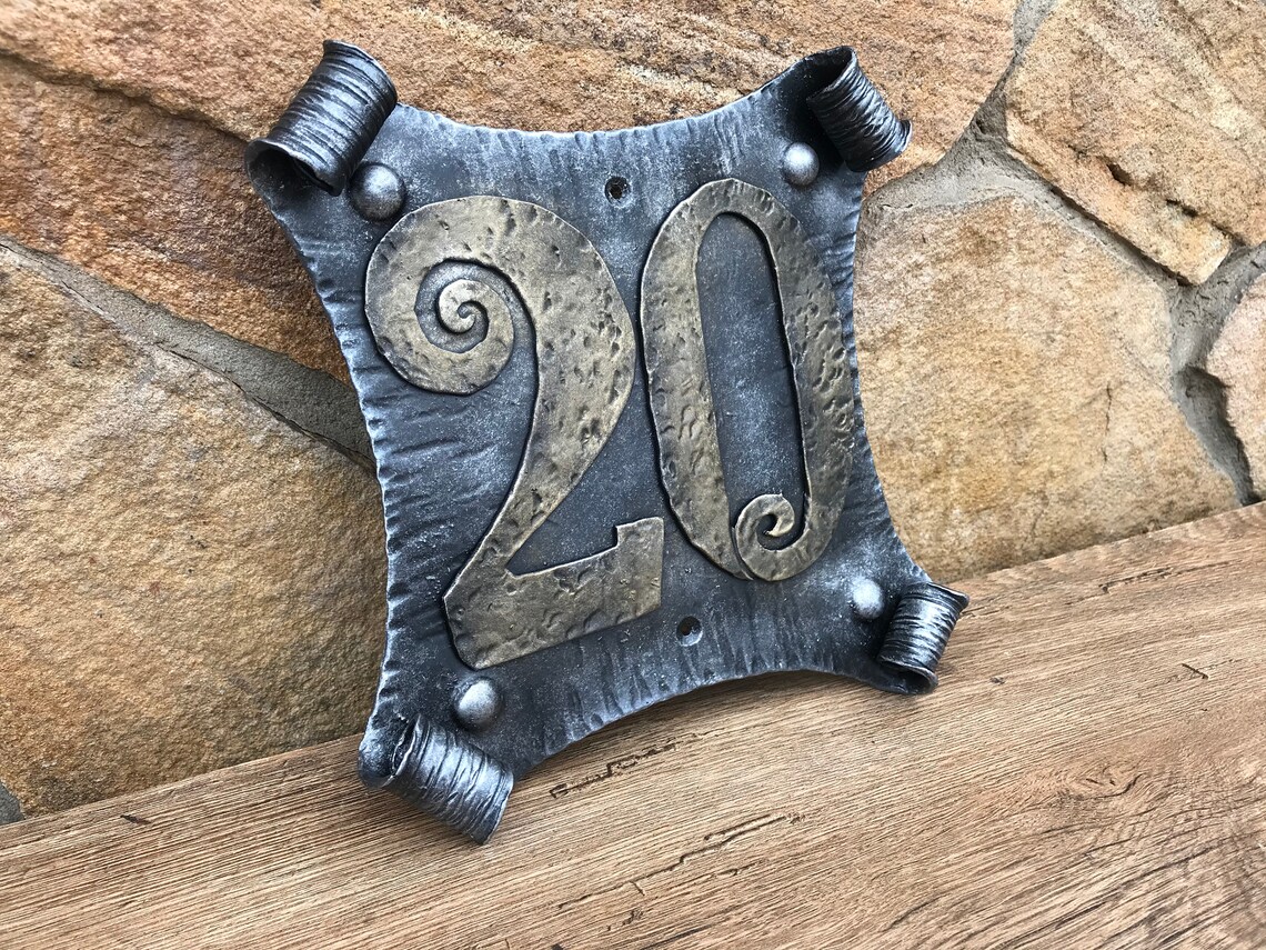 Hand Forged House Number Plaque Street Name Rustic Decor | Etsy