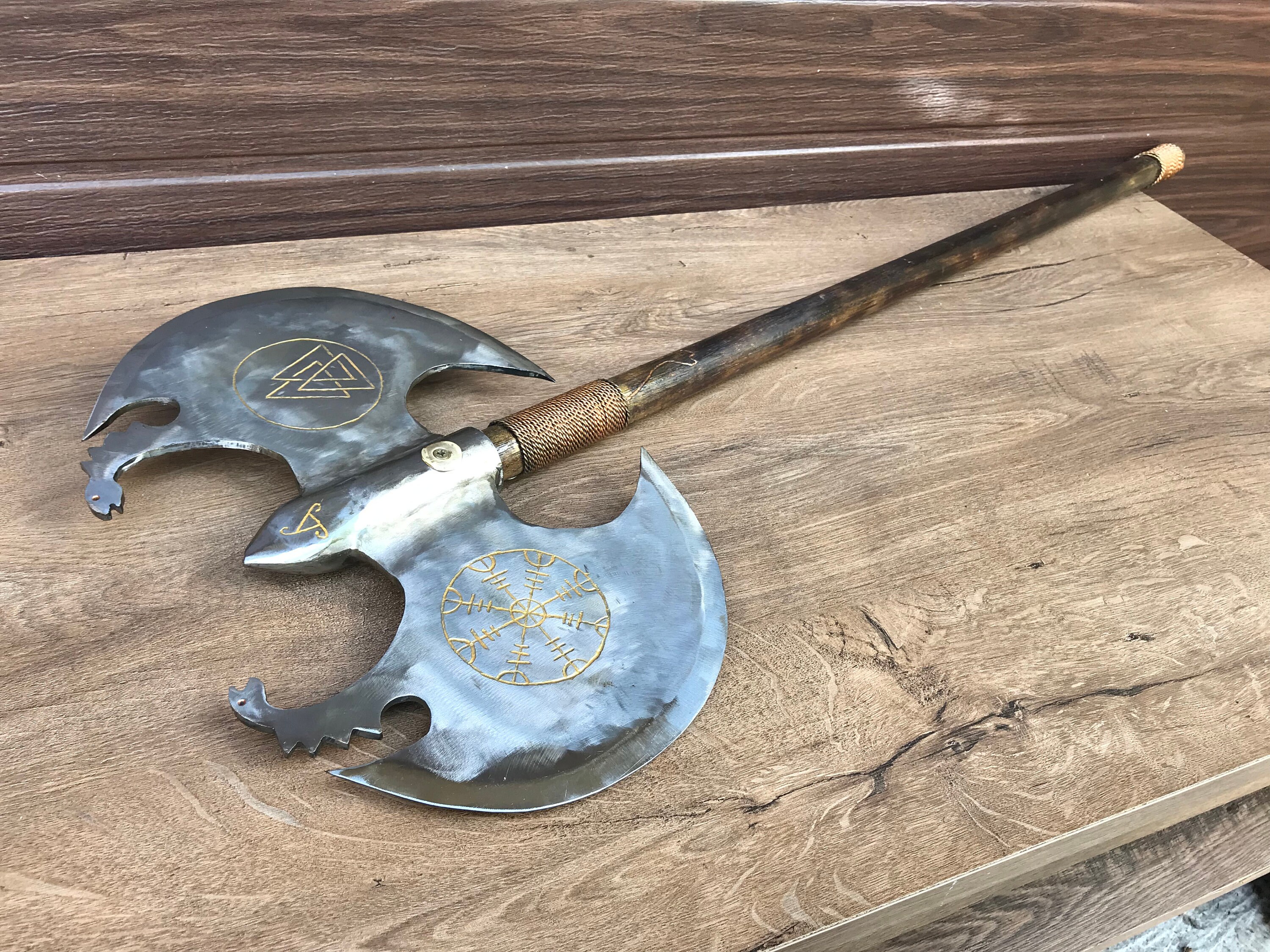 Runic axe medieval axe axe gift valknut vegvisir runic | Etsy