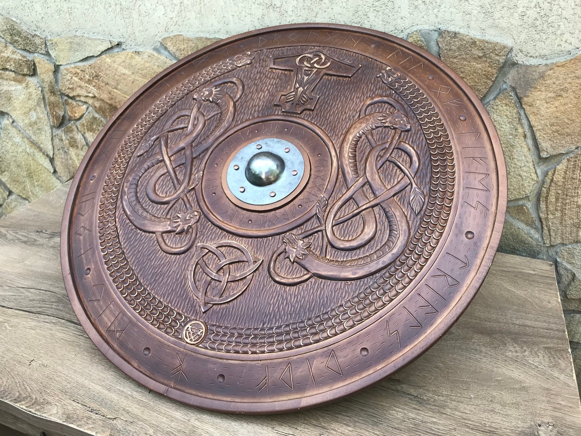 Runic shield Thor dragon triskele shield viking shield | Etsy