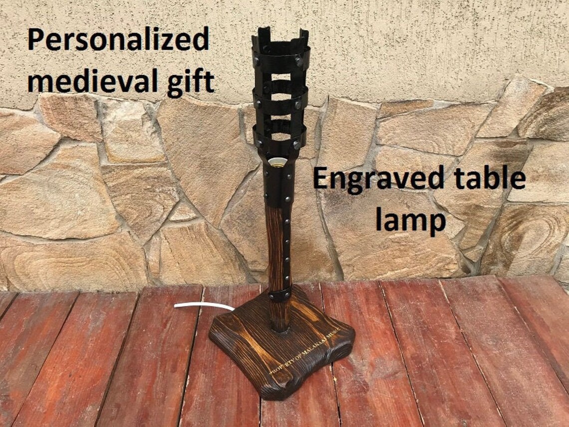 Table lamp personalized gift torch wooden anniversary | Etsy