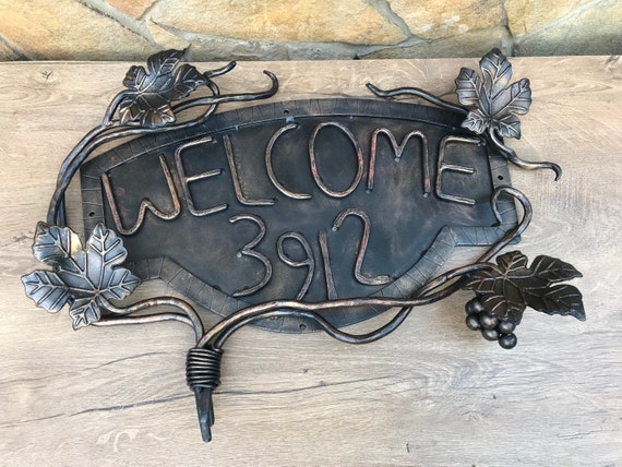 Hand Forged Address Sign Welcome Sign Welcome Plaque | Etsy