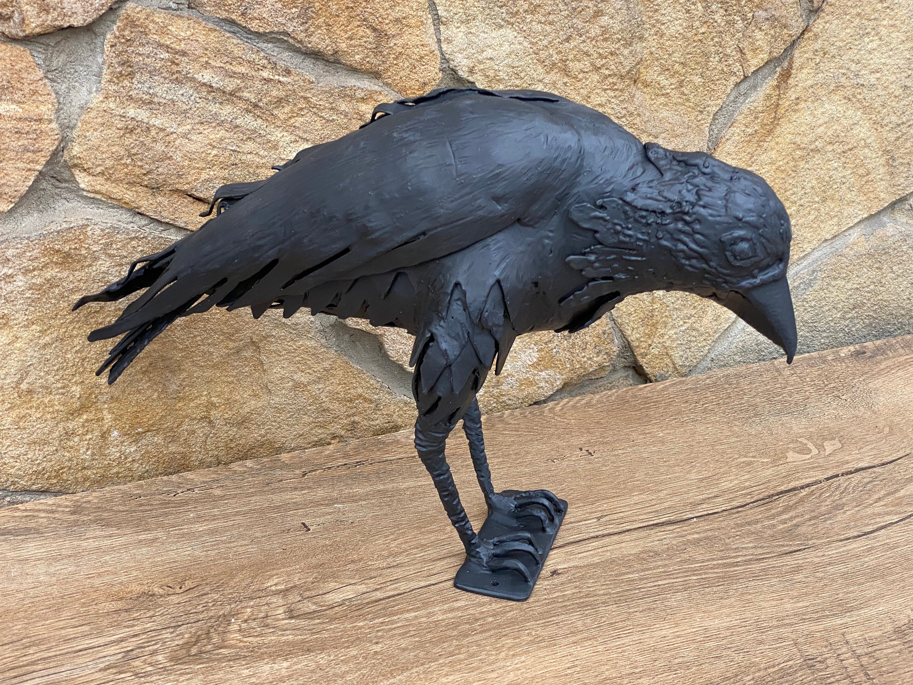 Crow garden sculpture bird iron gift crow figurine | Etsy