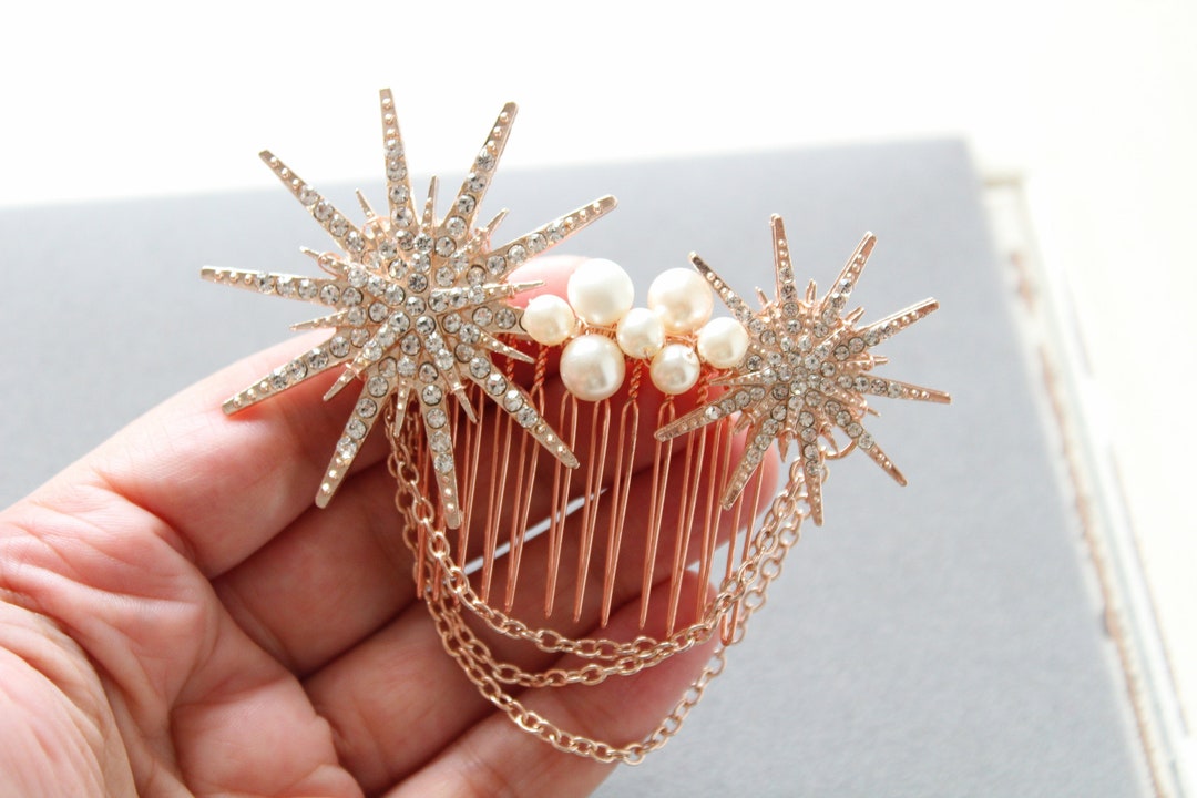 Rose Gold Celestial Star Hair Comb, Star Bridal Headpiece ,wedding Hair ...