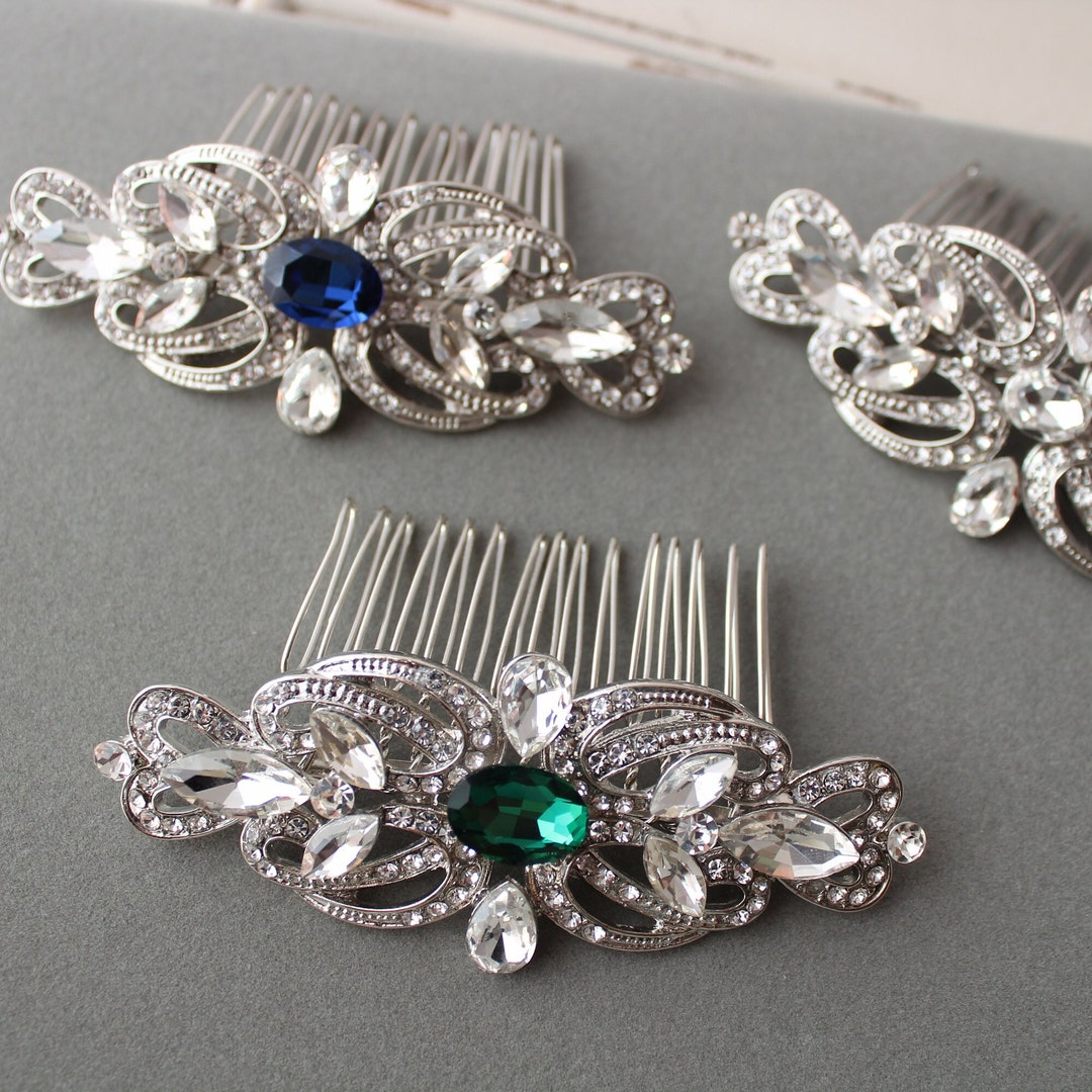 Emerald Art Deco Hair Comb, Bridal Hair Comb, 1920s Crystal Hair Comb ...
