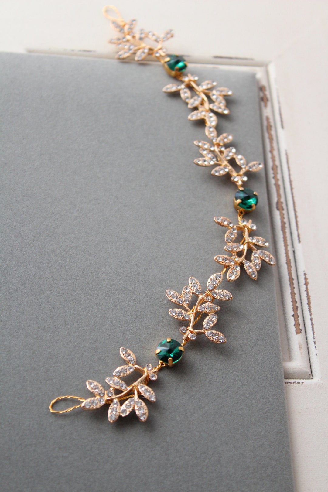 Gold Emerald Bridal Back Headpiece Crystal Hair Vine Pink Hair Vine ...