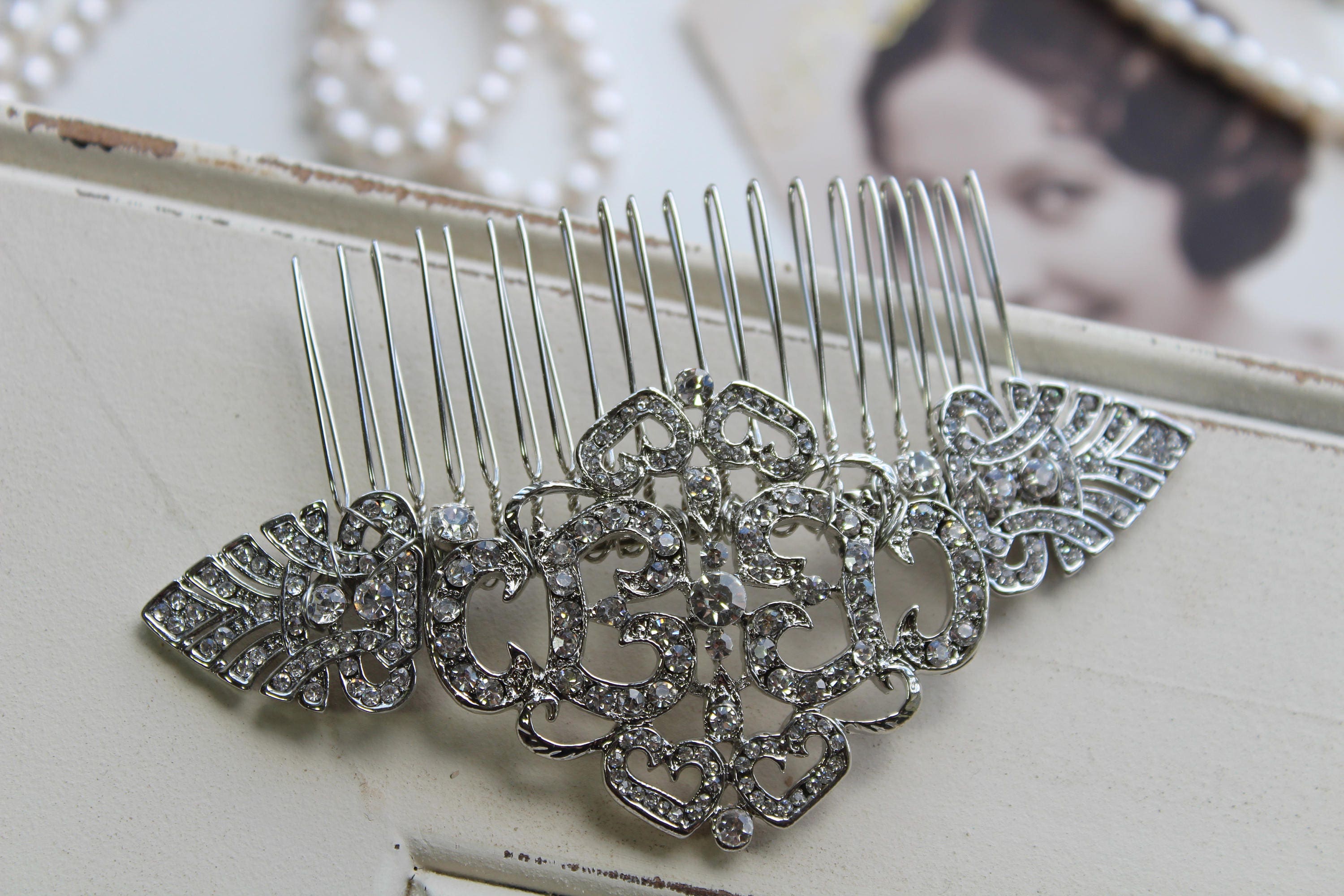 Art Deco Hair Comb, Bridal Hair Comb, Vintage Style Crystal Hair Comb ...