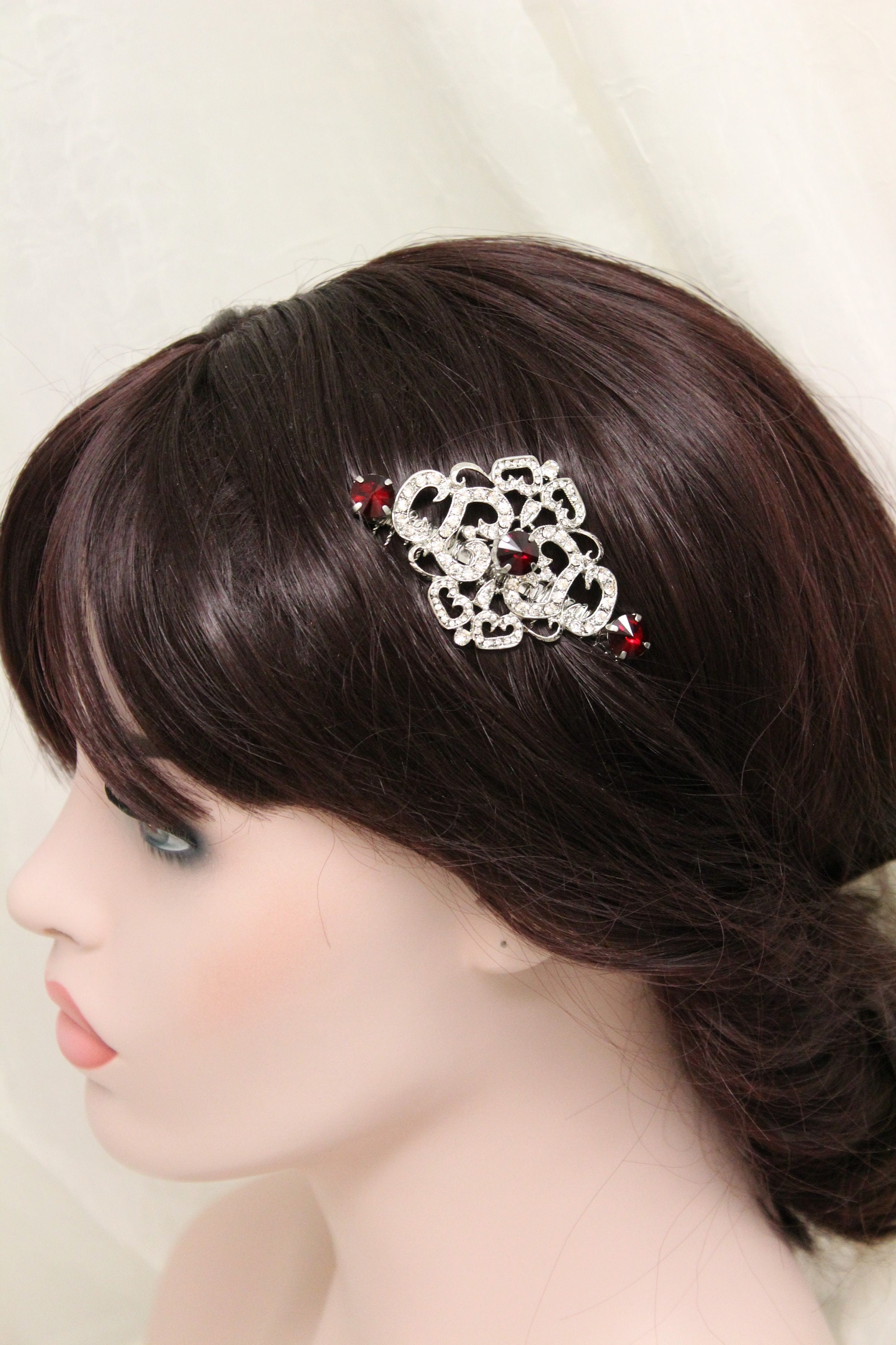 Red Wedding Hair Comb Bridal Hair comb Art Deco Hair Comb | Etsy