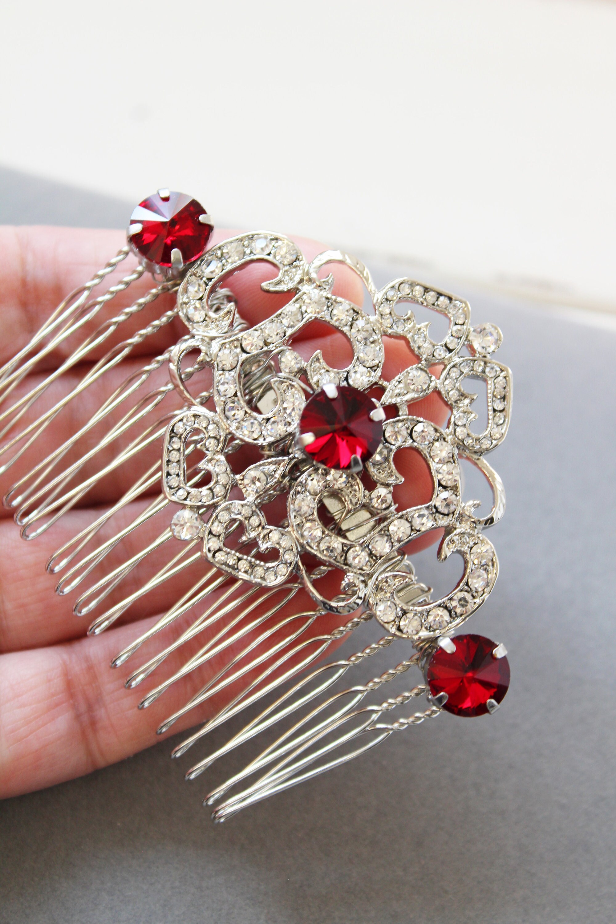 Red Wedding Hair Comb Bridal Hair Comb Art Deco Hair Comb - Etsy UK