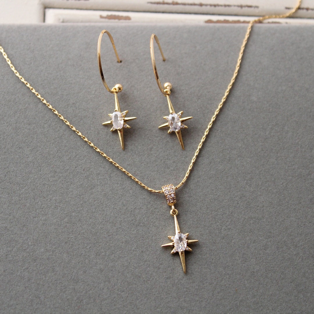 Gold Celestial Earrings and Necklace Set Star Bridal Jewellery Set ...