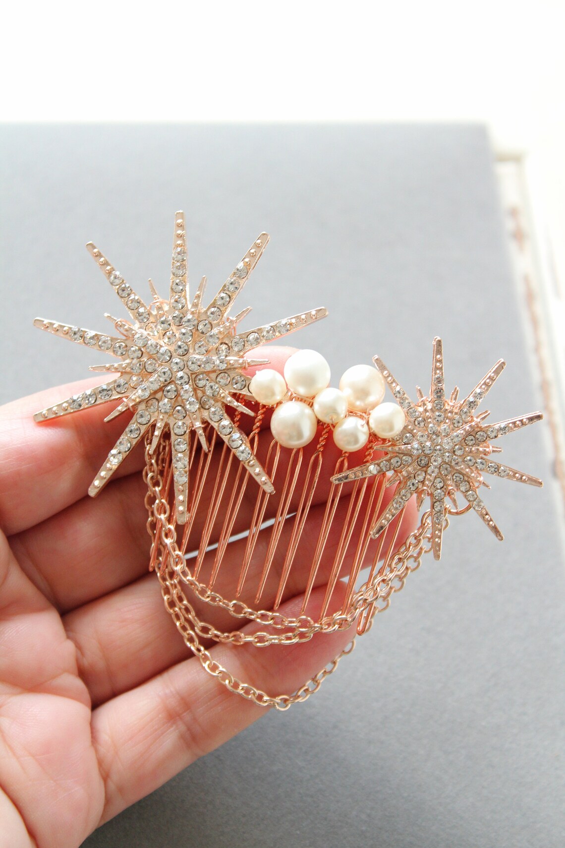 Rose gold Celestial Star Hair Comb Star Bridal Headpiece | Etsy