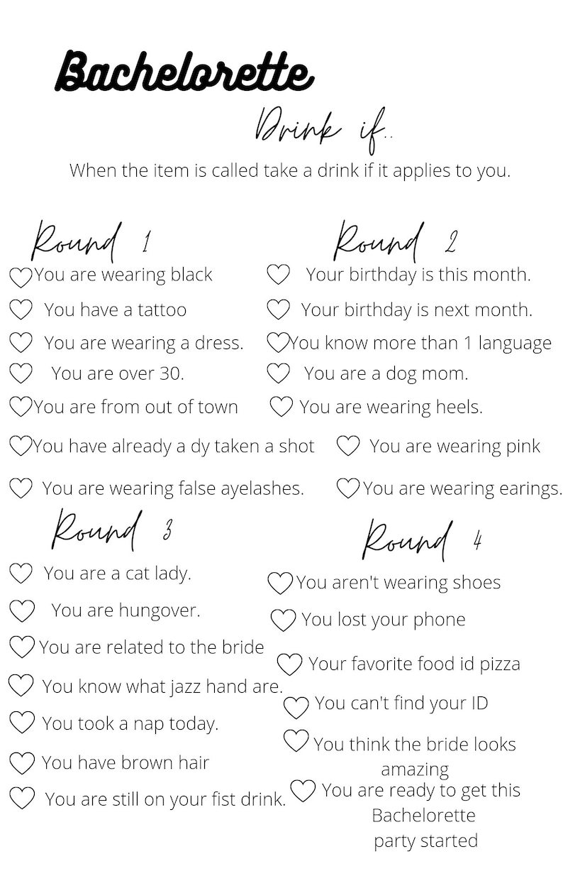 Bachelorette Party Game Etsy