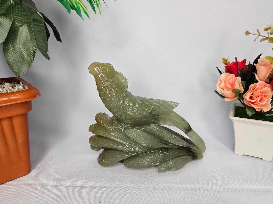 Green Jade Bird, Carved Stone Bird, Bird Figurines, Bird Sculptures ...