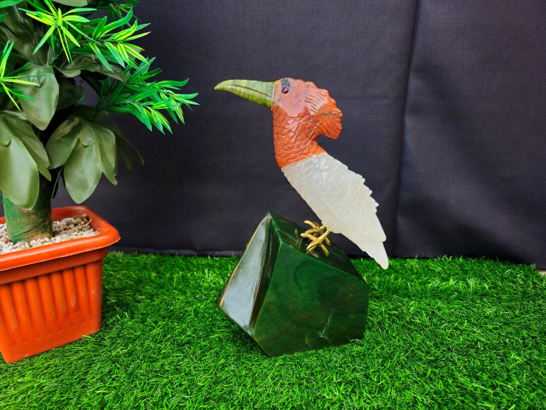 Gemstone Birds on Rocks, Crystal Bird on Green Jade, Polished Stone ...