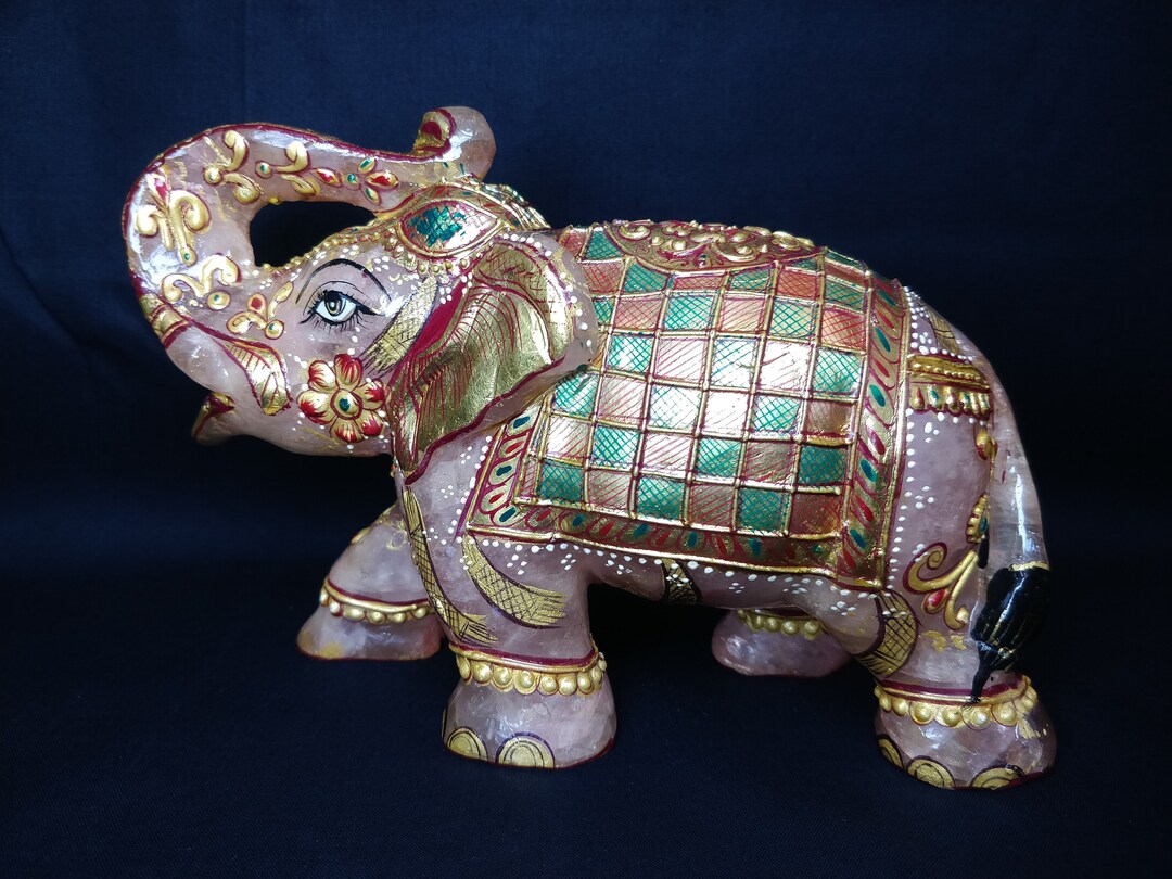 Rose Quartz Elephant Statue, Lucky Elephant Healing Crystal Carved ...