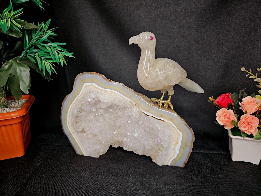 Gemstone Birds on Rocks, Crystal Bird on Agate Geode, Polished Stone ...