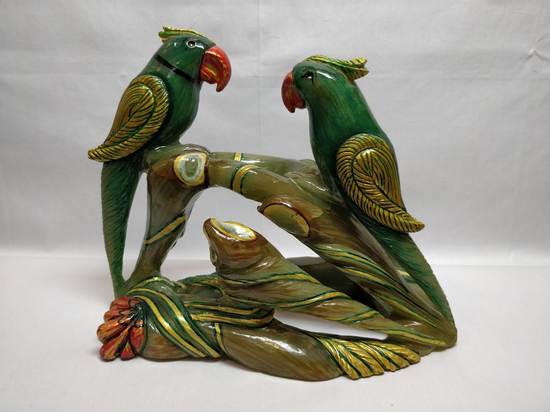 Jade Stone Parrot, Green Aventurine Parrot, Love Birds, Gemstone Birds, Parrot Statues, Bird ...
