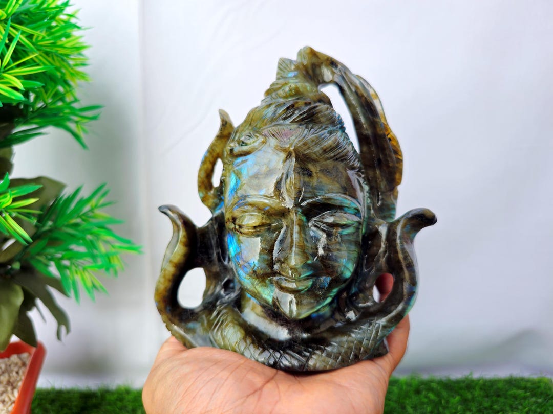 Labradorite Shiva, Gemstone Lord Shiva, Shiva Bust Head, Adiyogi, Hindu ...