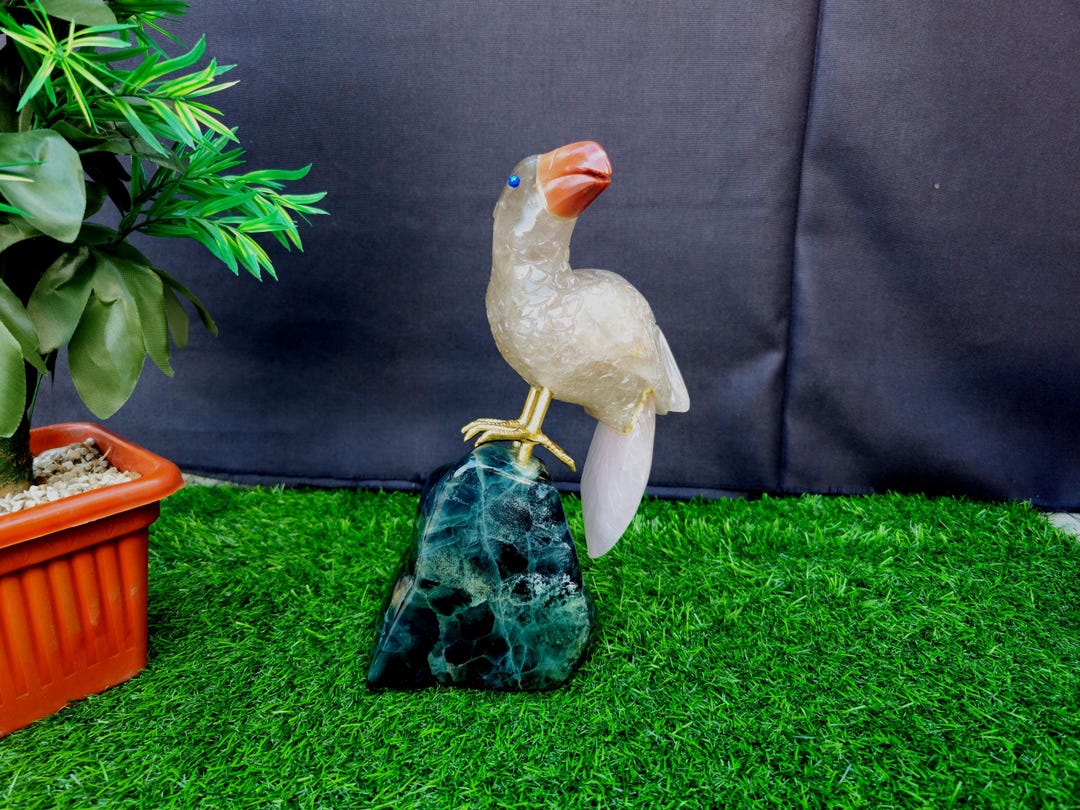 Gemstone Birds on Rocks, Smoky Quartz Bird on Fluorite, Stone Bird ...