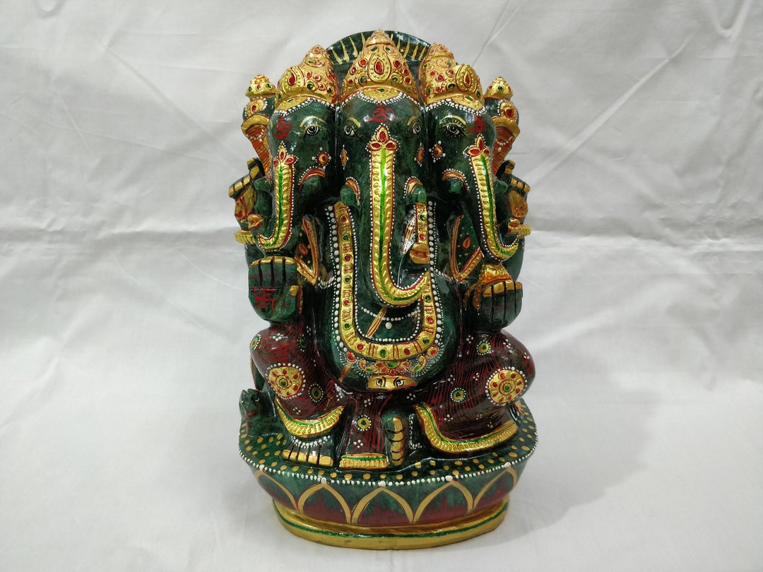 Green Jade Ganesh, Three Face Gemstone Ganesh, Religious Artifacts ...