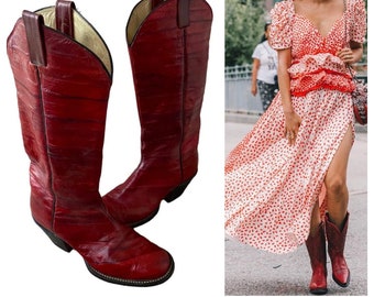 Red Tall Cowboy Boots - Etsy